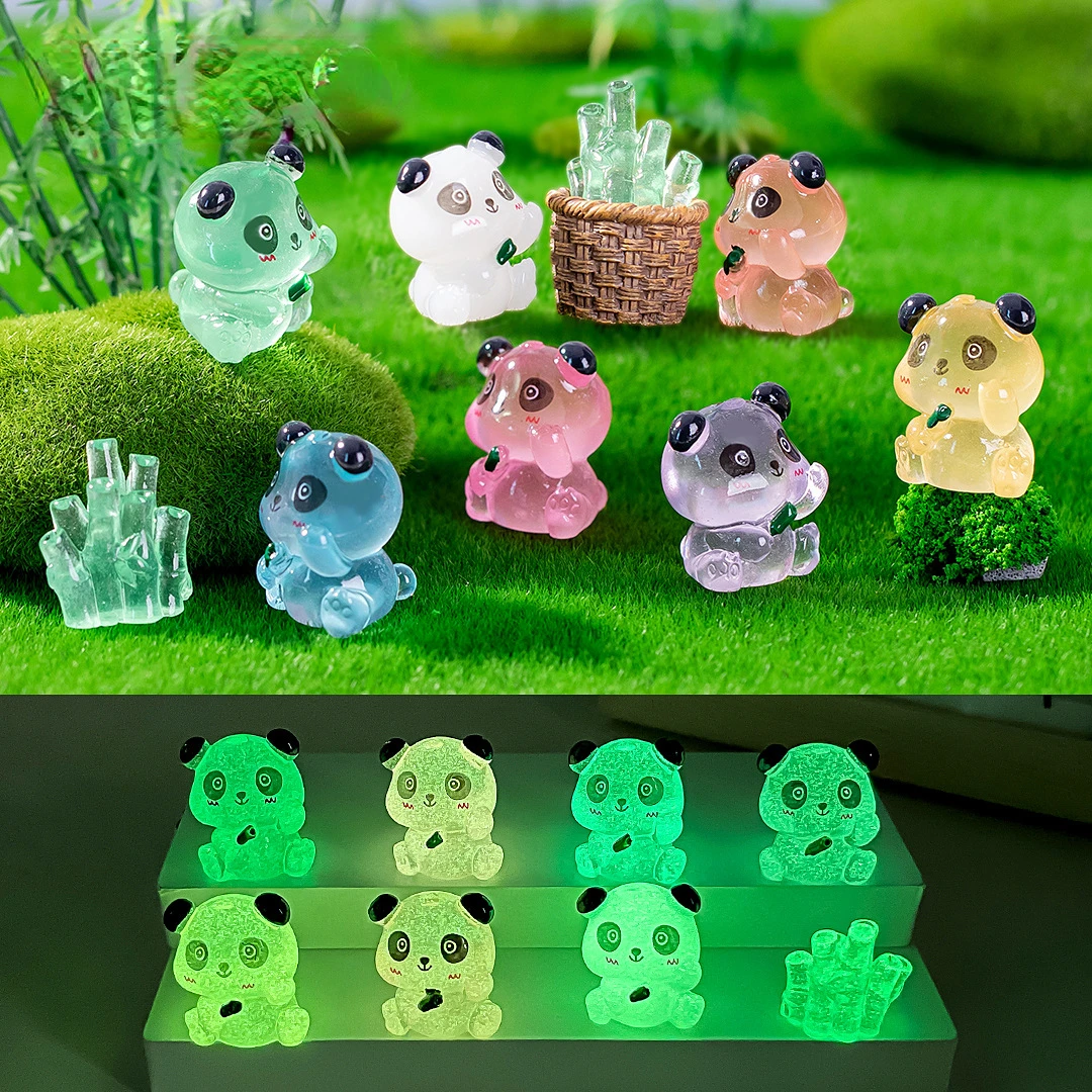 Generic 8/24/48pcs Cute Luminous 3d Panda Resin Crafts Glow In The Dark Tiny Pandas Landscape ...